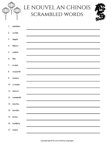 Le Nouvel An Chinois Méli-Mélo - French Chinese New Year Scrambled ...
