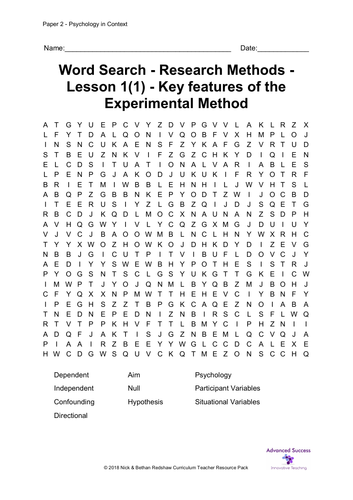 Activity - Wordsearch - Research Methods - Week 1 (1) Key Features of ...