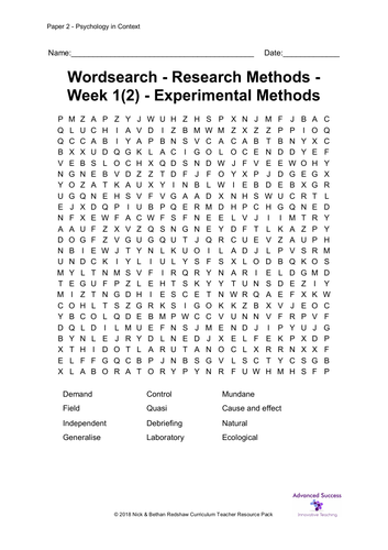 Activity - Wordsearch - Research Methods - Week 1 (2) Experimental ...