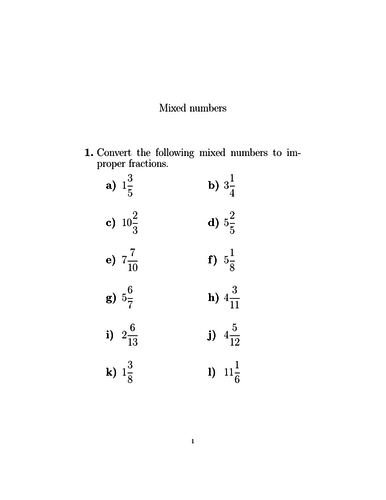 Mixed numbers worksheet (with solutions) | Teaching Resources