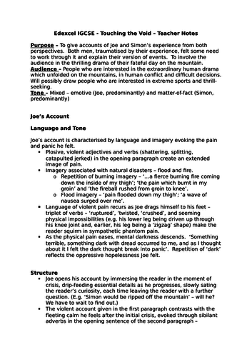 Touching the Void - Detailed Notes for Teachers & Students | Teaching ...