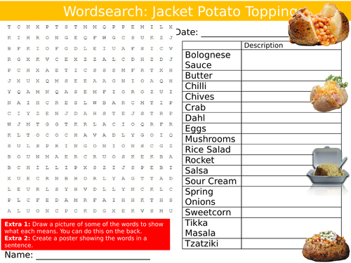 Jacket Potato Toppings Wordsearch Puzzle Sheet Keywords Settler Starter ...