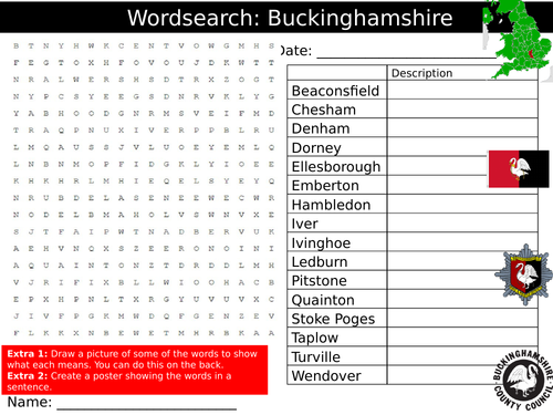 Buckinghamshire Wordsearch Puzzle Sheet Keywords Settler Starter Cover ...