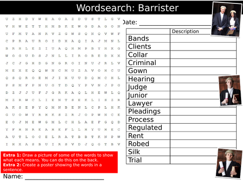 Barrister Wordsearch Puzzle Sheet Keywords Settler Starter Cover Lesson ...