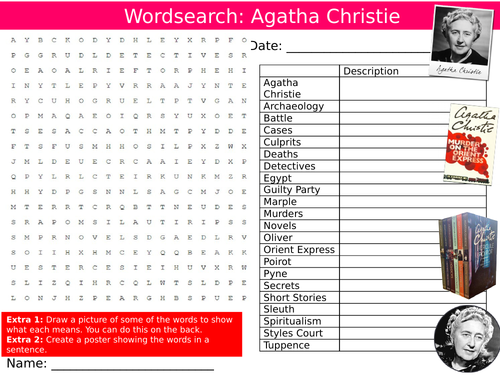 Agatha Christie Wordsearch Puzzle Sheet Keywords Settler Starter Cover ...