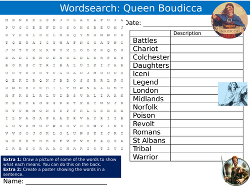 Queen Boudicca Wordsearch Puzzle Sheet Keywords Settler Starter Cover ...