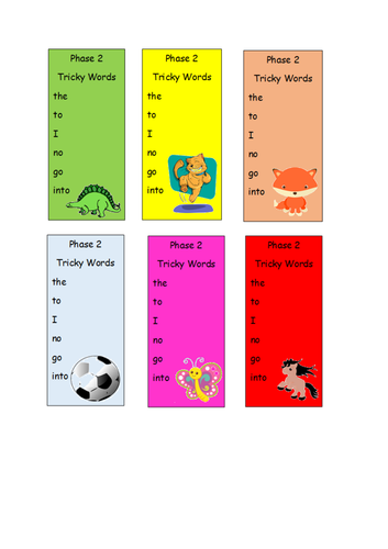 Phase 2 Tricky words and High Frequency words bookmarks or table mats ...