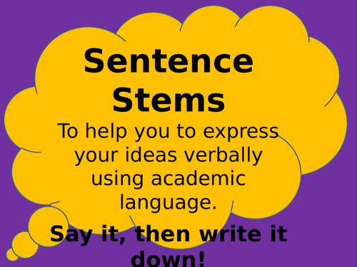 Sentence Stems Display - For speaking and writing - 65 Slides ...