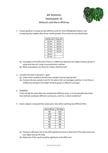 AH Statistics - Homework | Teaching Resources