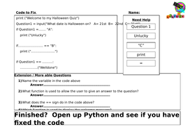 Python Introduction Quiz lesson | Teaching Resources