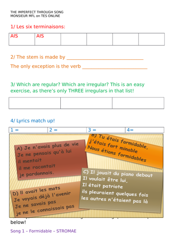 French Grammar Through Song - L'imparfait - The Imperfect past tense ...