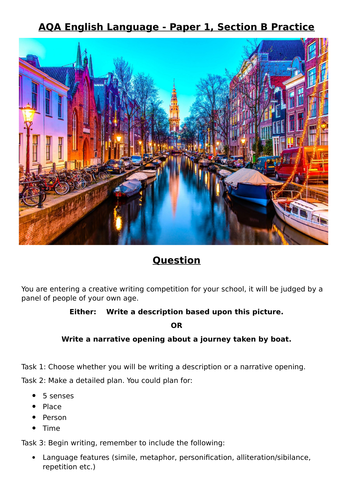 AQA English Language Paper 1 - Section B practice exams | Teaching ...