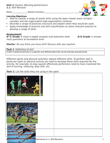 IGCSE PE Skill Revision Lesson | Teaching Resources