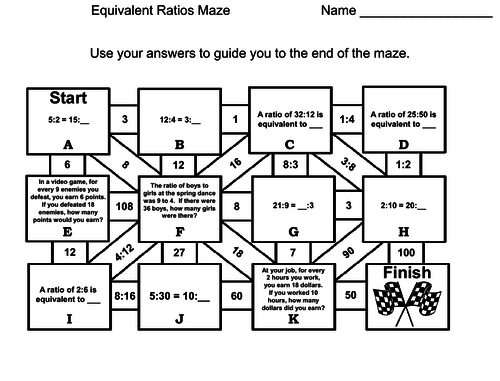 Equivalent Ratios Game: Math Maze | Teaching Resources