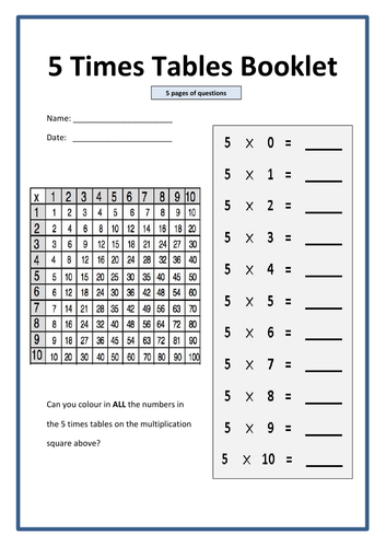 5 Times Tables Booklet - 5 pages | Teaching Resources