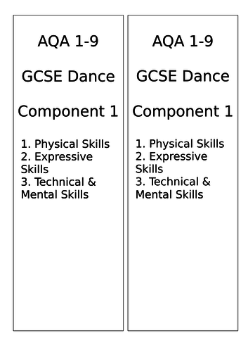 New Spec - GCSE Dance Revision Bookmarks - Skills | Teaching Resources New Spec - GCSE Dance Revision Bookmarks - Skills | Teaching Resources
