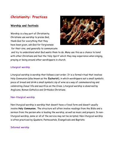 Christianity - Practices Revision Guide | Teaching Resources
