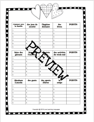 French February Scattergories Game - Février - Petit Bac | Teaching ...