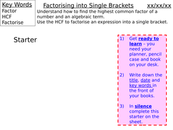 Factorising into Single Brackets | Teaching Resources