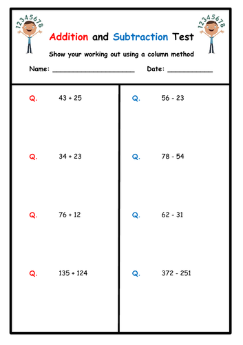 Addition & Subtraction Test | Teaching Resources