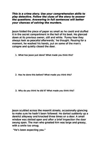 Mystery and Murder- an investigative comprehension | Teaching Resources