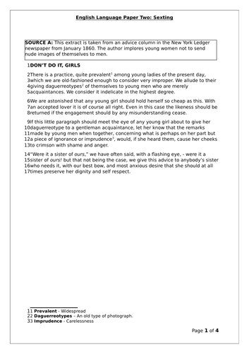 AQA English Language Paper 2 Section A | Teaching Resources