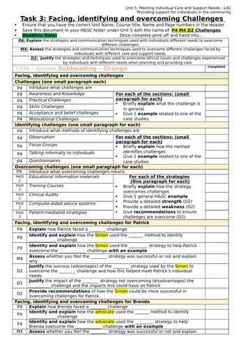 *New* L3 Unit 5 Meeting Individual Care and Support Needs Learning Aim ...