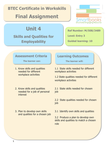 BTEC Workskills - UNIT 4 - Skills and Qualities For Employability ...