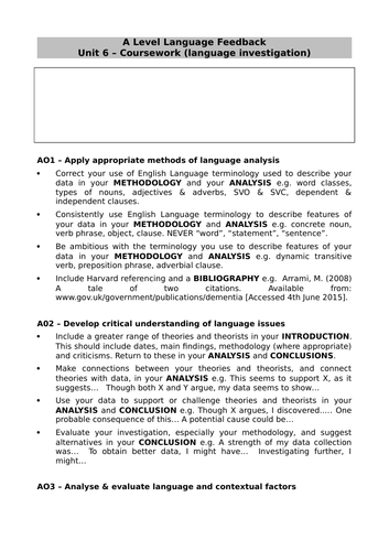 A Level English Language Unit 6 "Coursework" | Teaching Resources
