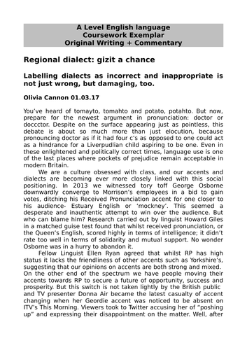 A Level English Language Unit 6 "Coursework" | Teaching Resources