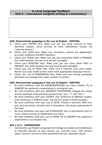 A Level English Language Unit 6 "Coursework" | Teaching Resources