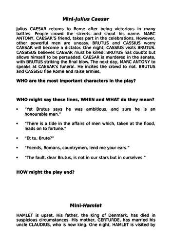 KS2 or KS3 "Your bard: introduction to Shakespeare" unit of work ...