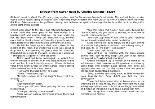 KS3 Oliver Twist C19th Fiction based on NEW GCSE English Language Paper ...