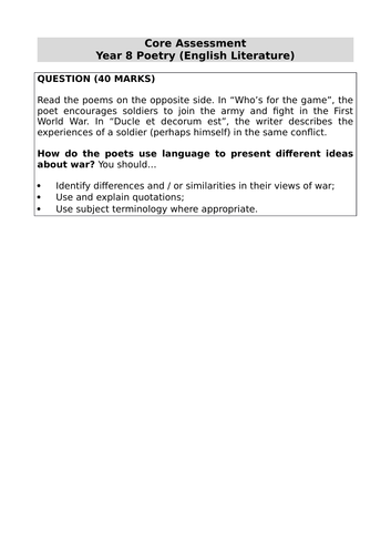 KS2 or KS3 "First World War Poetry" unit of work | Teaching Resources