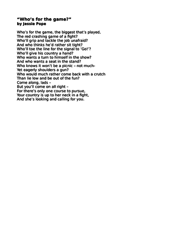 KS2 or KS3 "First World War Poetry" unit of work | Teaching Resources