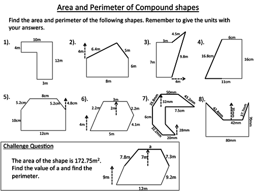 Area and Perimeter of Compound Shapes Worksheet - KS3 Mathematics ...