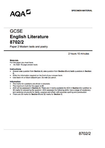 ULTIMATE AQA English Literature Exam Questions Pack | Teaching Resources