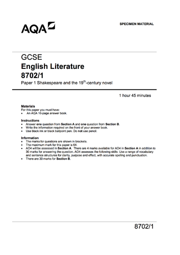 ULTIMATE AQA English Literature Exam Questions Pack | Teaching Resources