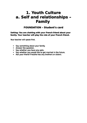 WJEC French Role Plays - Family | Teaching Resources