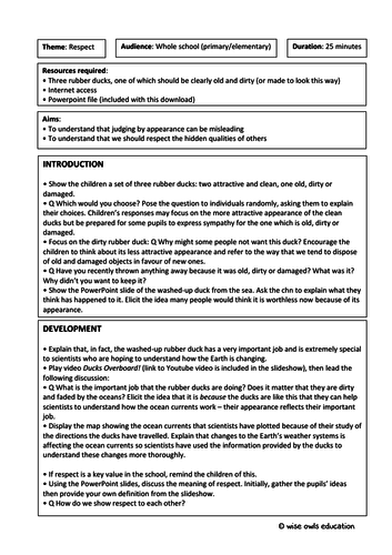 RESPECT ASSEMBLY FOR PRIMARY - THREE RUBBER DUCKS - INCLUDES PLAN AND ...