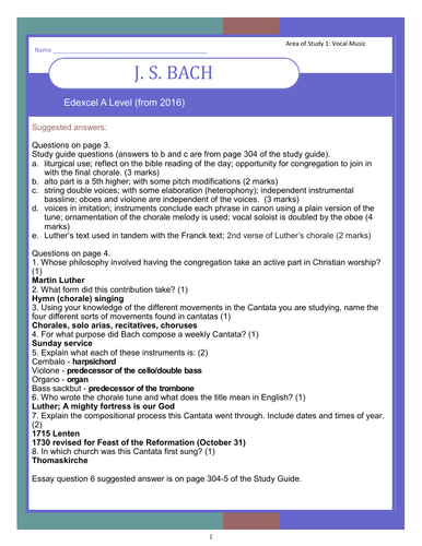 Edexcel A Level Music (updated for 2022-) Johann Sebastian Bach ...