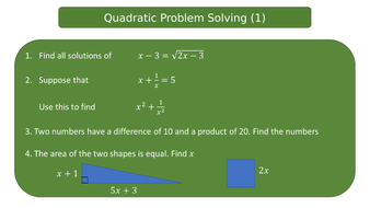 Quadratic Problem Solving | Teaching Resources