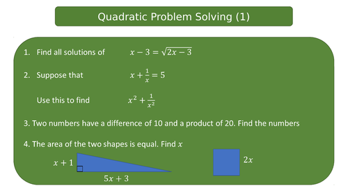 Quadratic Problem Solving | Teaching Resources
