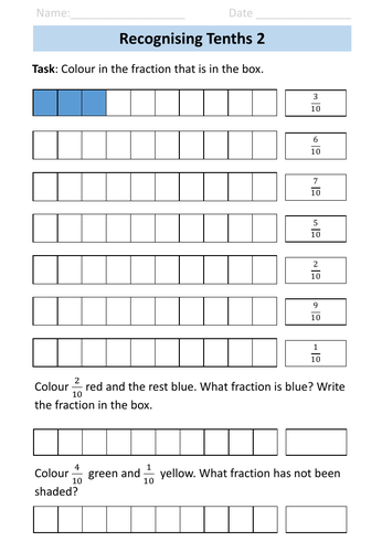 Fractions: Year 3 - Tenths Worksheets | Teaching Resources