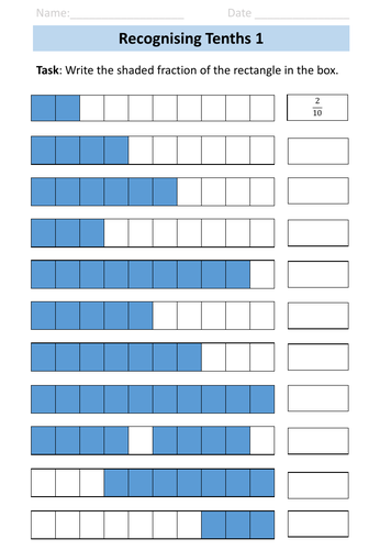 Fractions: Year 3 - Tenths Worksheets | Teaching Resources