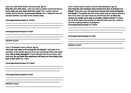 Jury Duty worksheets | Teaching Resources