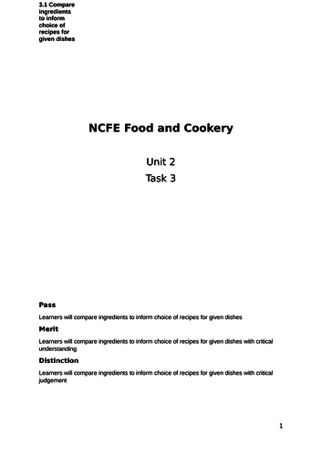 NCFE Food and Cookery - Unit 2 - Understanding Food | Teaching Resources
