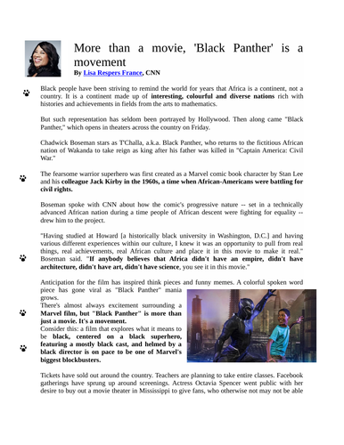 Year 7 Non Fiction: Black Panther Film Review | Teaching Resources