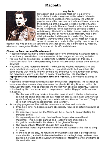 Macbeth Character Knowledge Organiser - Detailed | Teaching Resources