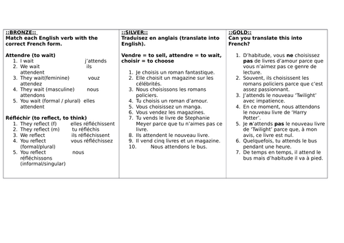 IR & RE verbs in French - differentiated practice | Teaching Resources